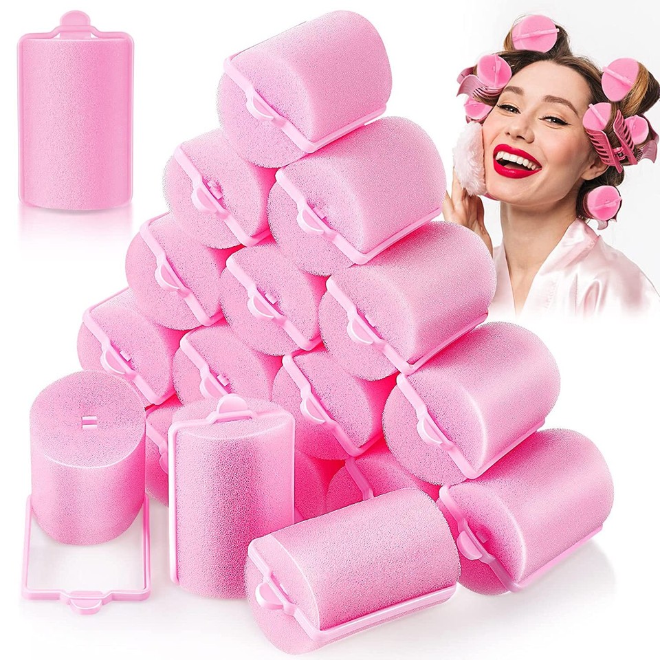 12x Lazy Sponge Hair Rollers Set Hairdressing Curlers Bouncy Wave Cling ...