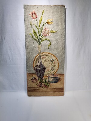 Vintage Floral Needlepoint Art Tulip, Gold Trim Plate, Cup Beautiful ...
