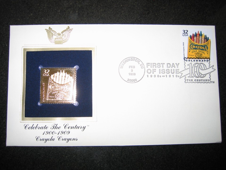 Celebrate the Century Crayola Crayons Gold Golden Cover replica Stamp ...