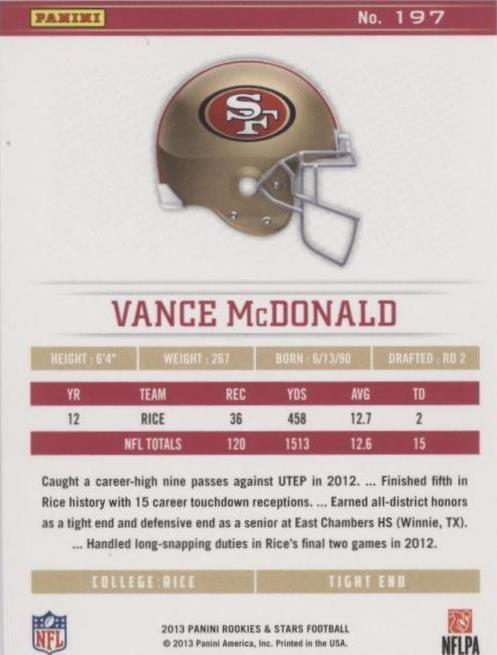 2013 Panini Rookies & Stars Longevity Vance McDonald #197 for sale | eBay