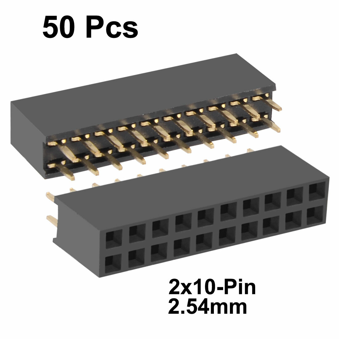 50Pcs 2.54mm Pitch 2x10-Pin Dual Row Straight Connector Female Pin ...