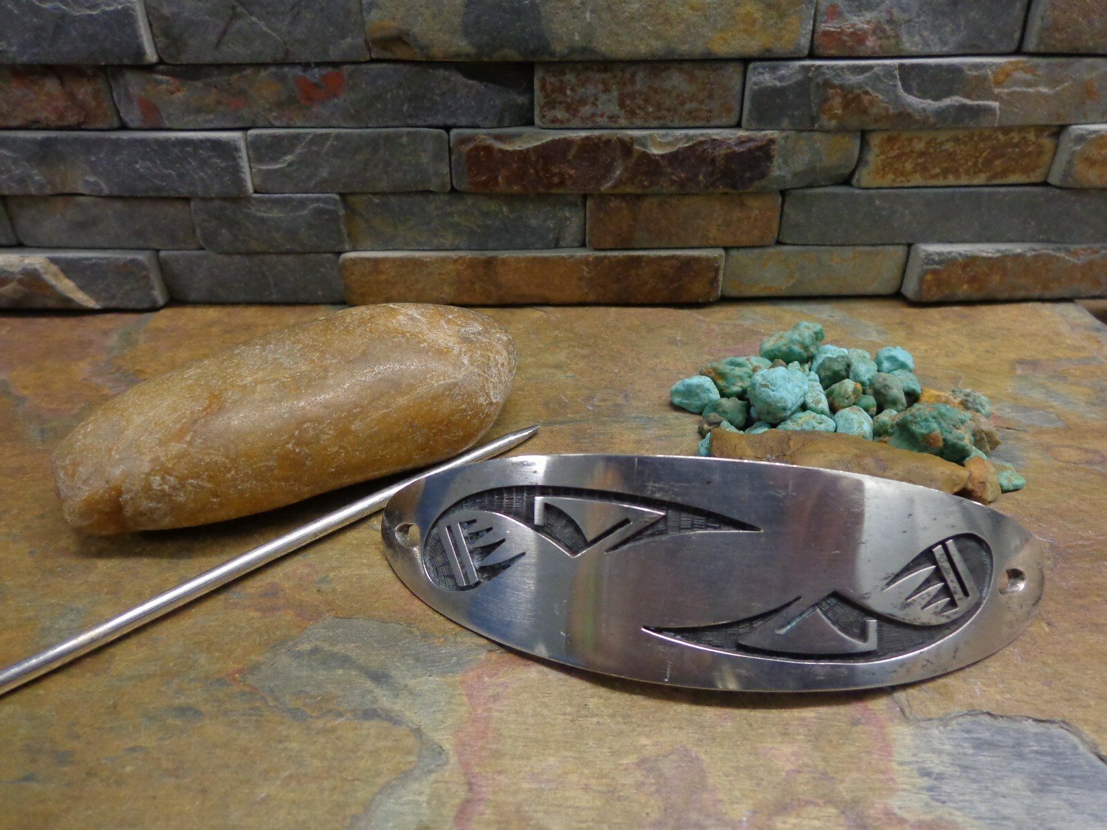 RARE SIGNED HOPI CRAFT HUGE STERLING HAIR BARRETTE PO… - Gem