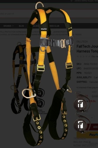 Falltech FT-Iron 1D Non Belted Full Body Harness Dual Size L/XL ...