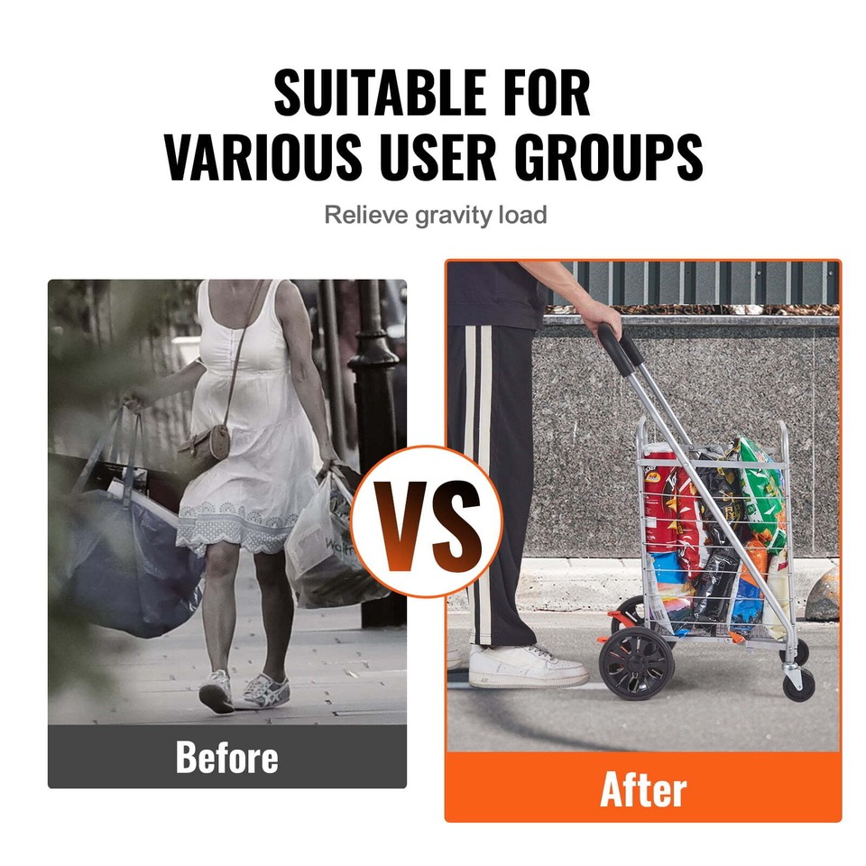 Collapsible Shopping Trolley, Supports up to 66 lbs, Grocery Transport ...