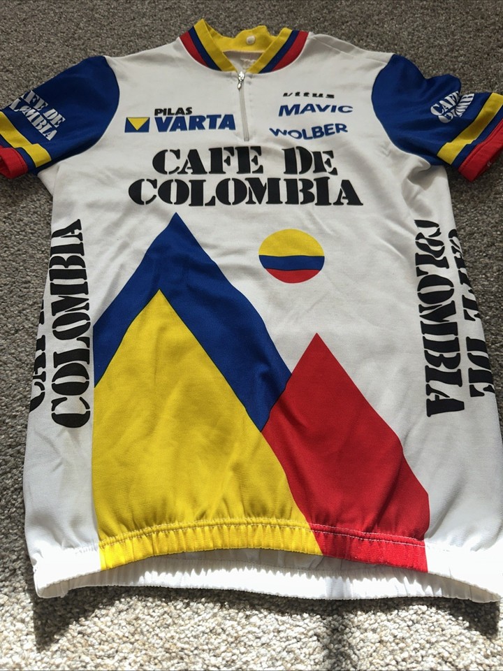 1986 PILAS VARTA Cafe De Colombia cycling jersey bike tshirt Size Medium | eBay