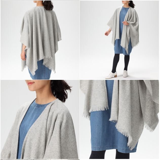 MUJI Gray Yak Wool Warm Large Multi-CAPE Stole Scarf Shawl Muffler ...