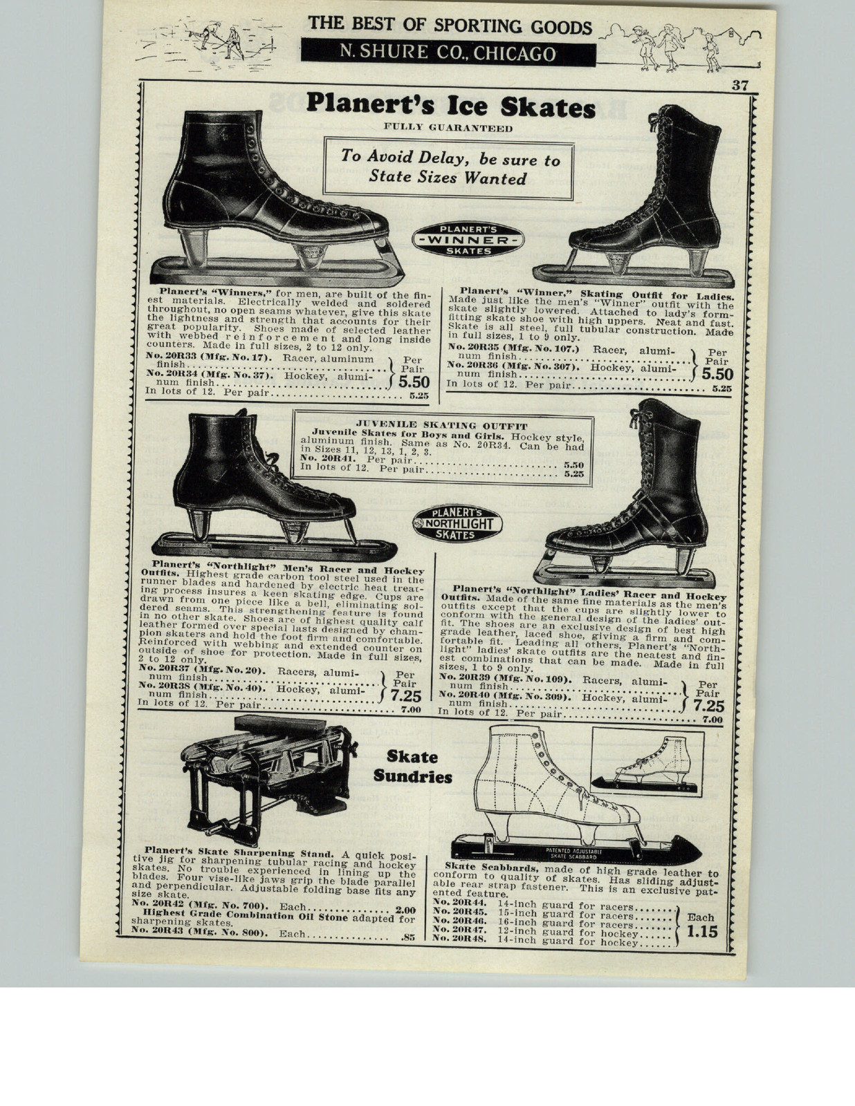 1929 PAPER AD Planert's Northlight Hockey Ice Skates Winner | eBay