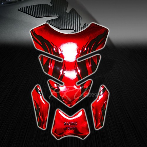 Chrome Red Tribal Fire Fuel Tank Pad+2" 3D Fairing Emblem Sticker For ...