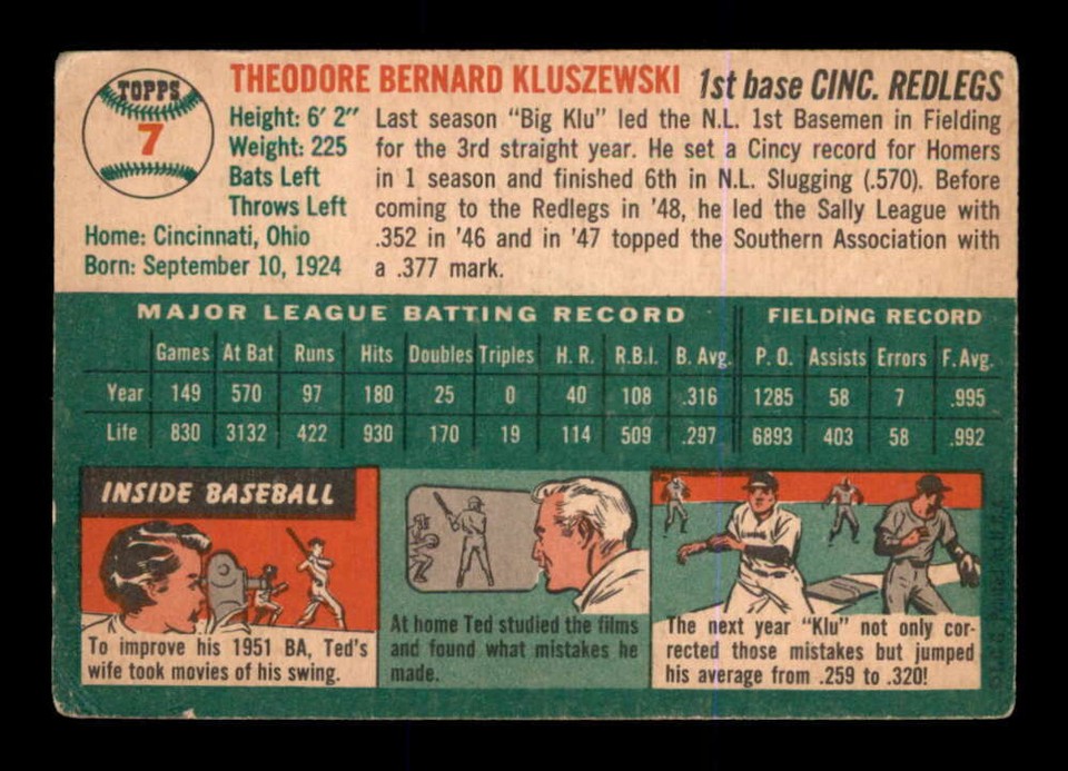 1954 Topps #7 Ted Kluszewski G X2981647 | eBay