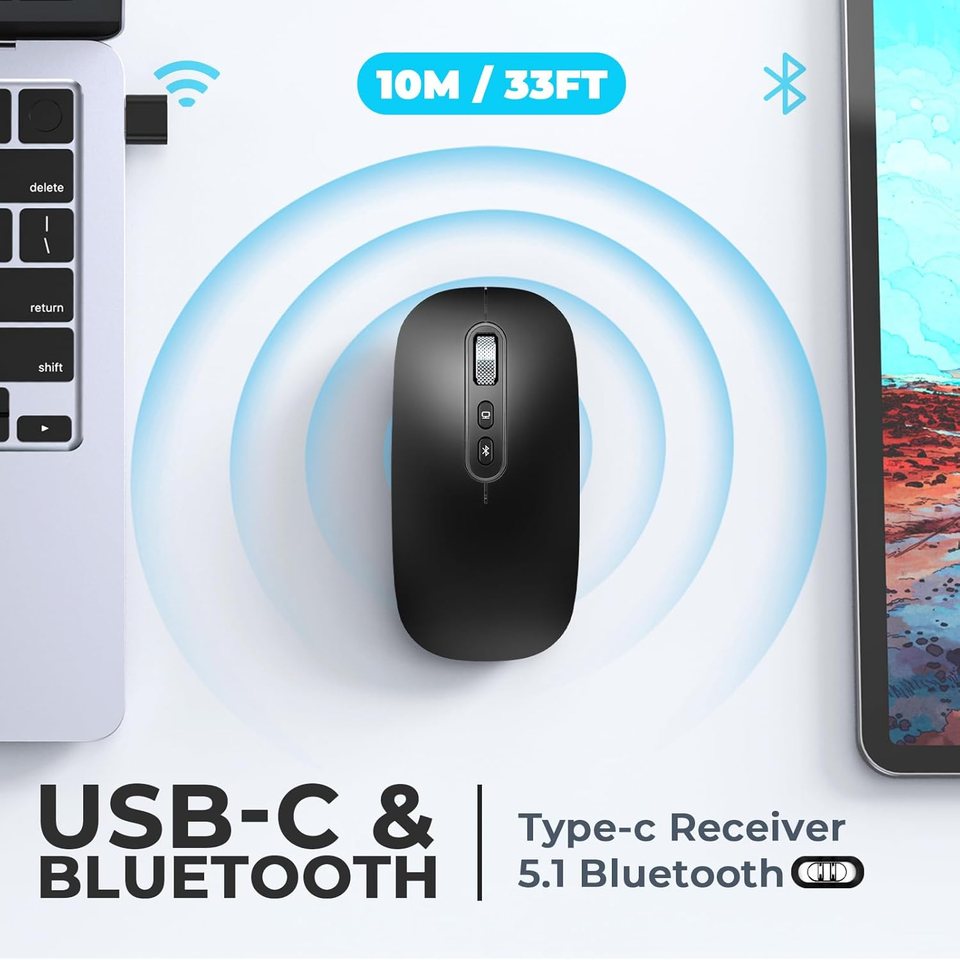 Mouse Wireless Ricaricabile, Mouse USB C, Doppia Modalità (Bluetooth 5. ...