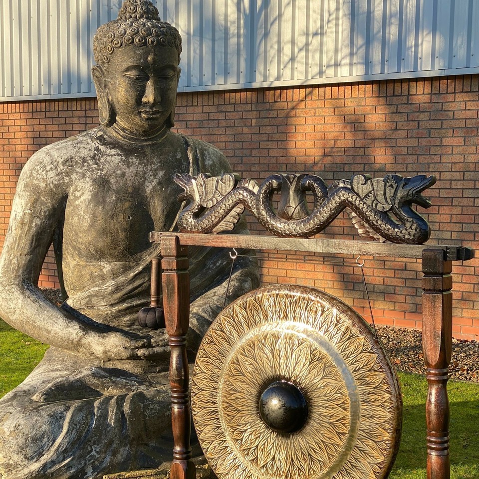 Large Gong in Brown Antique Stand - 80cm - Black - pattern | eBay UK