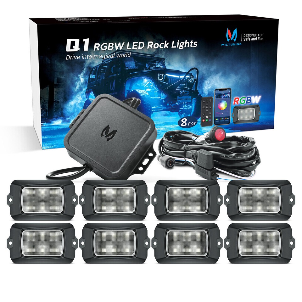 MICTUNING Q1 RGBW LED Rock Lights, 8 Pods Underglow Multicolor Neon ...