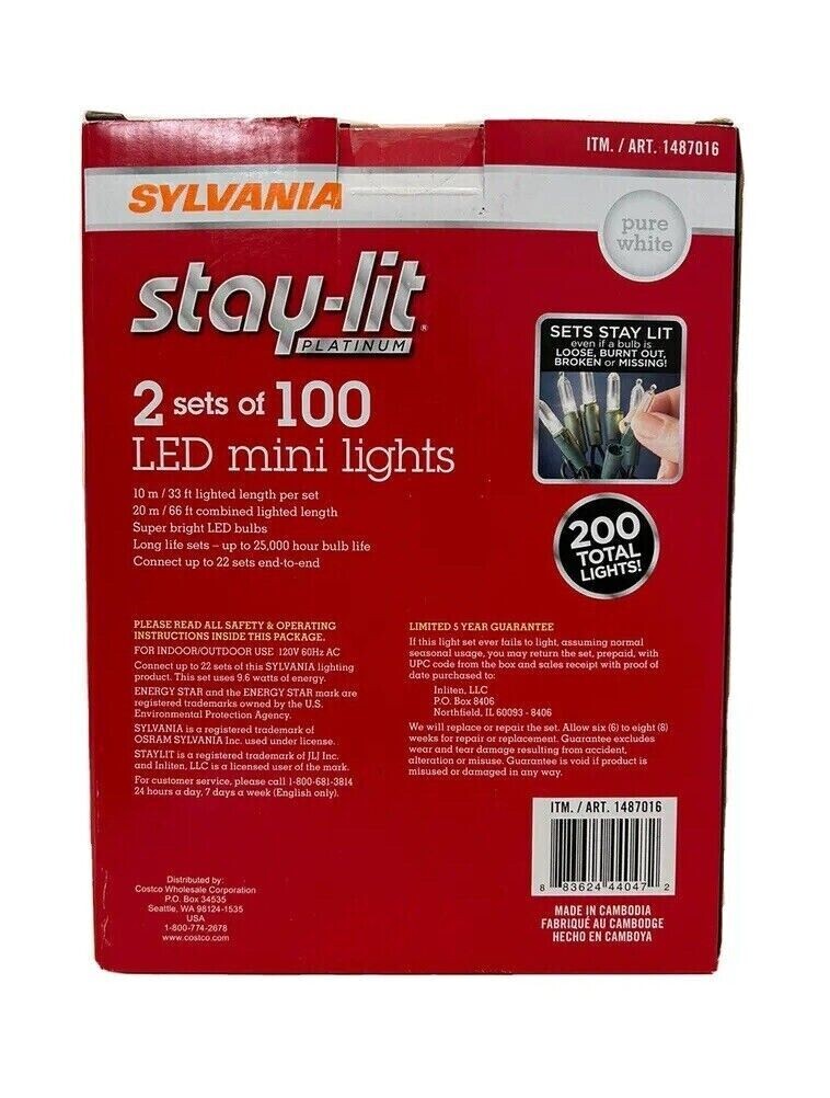 Sylvania Stay-lit 2 Sets Of 100 Mini Pure White LED Lights 200 Total | eBay