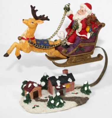 Flying Bouncing Santa Sleigh And Reindeer Over Village House Christmas ...