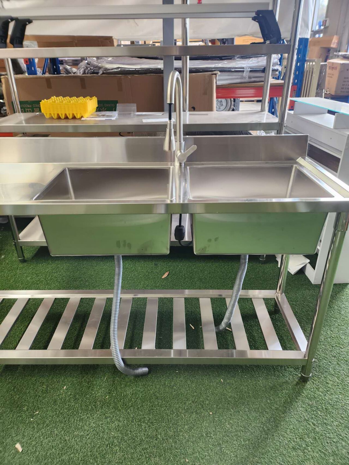 180CM X 60CM Stainless Steel Double Left Sink & Bench With 120mm ...