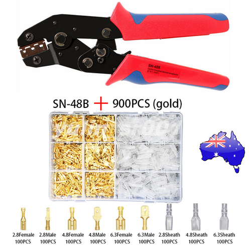 900Pcs Spade Terminal Wire Crimp Connectors Set Kit SN-48B Crimping ...