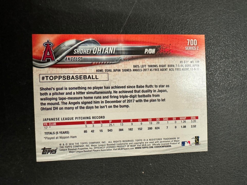 Shohei Ohtani 2018 Topps Series 2 Rookie Card RC #700 LA Angels Dodgers ...