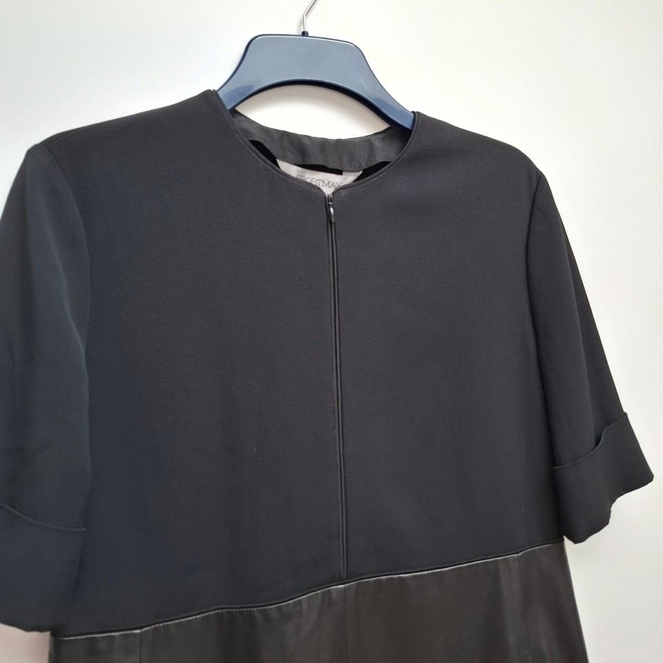 Sportmax Black Dress 14 Cotton Blend Real Lamb Leather Made in Italy ...