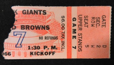 1966 Cleveland Browns vs New York Giants NFL Ticket Stub Original | eBay