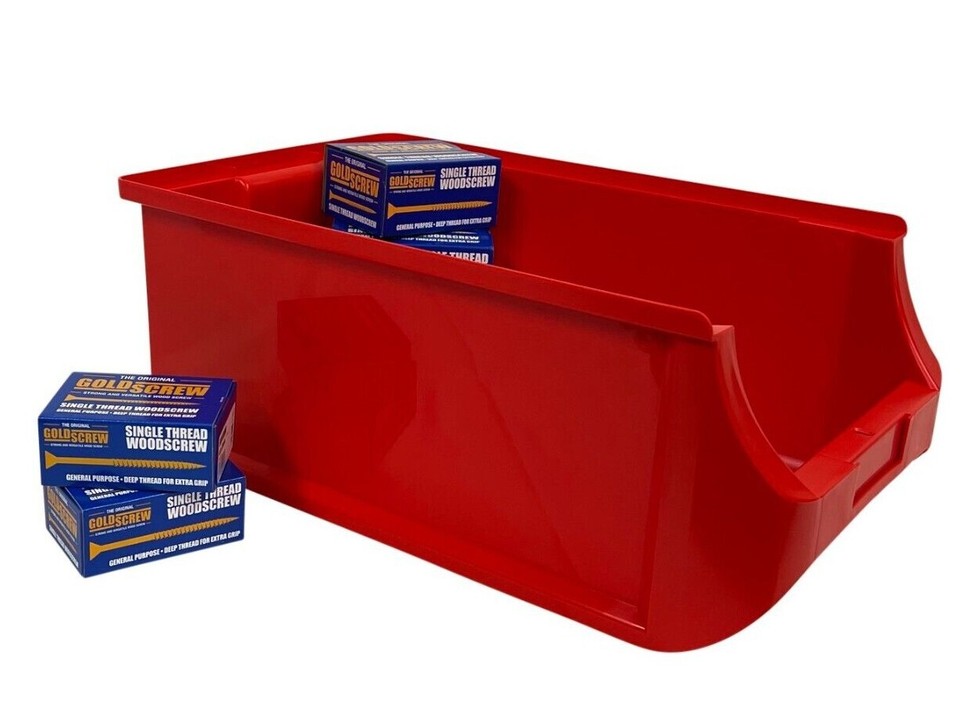 Hanging stacking plastic parts storage lin bins boxes garage workshop ...