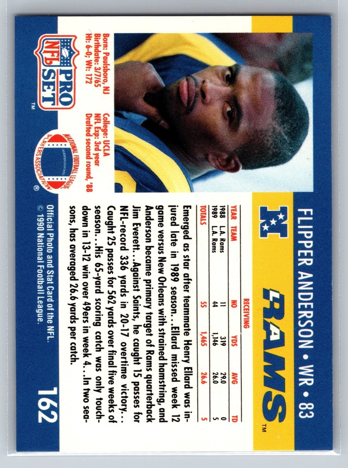 1990 Pro Set #162 Willie "Flipper" Anderson Los Angeles Rams | eBay