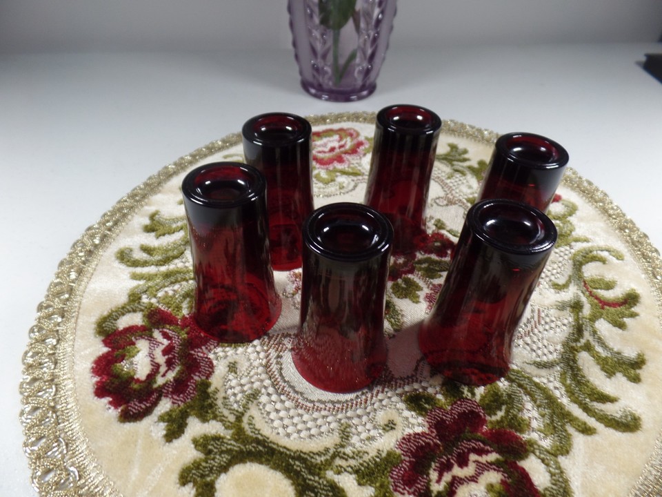Vintage Set Of 6 Ruby Red Cordial Whiskey Shot Glasses 3" Barware | eBay