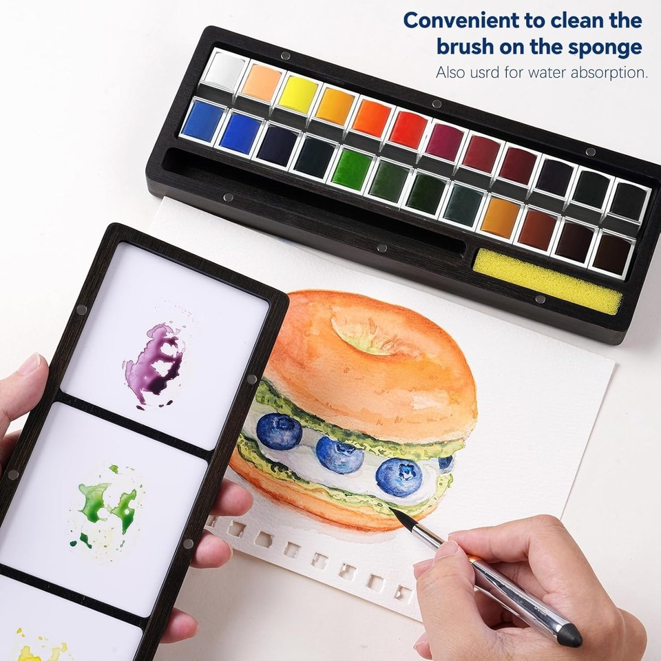 Fuumuui Watercolor Paint Set, 24 Watercolor Paints W/ Dual Tip Travel ...