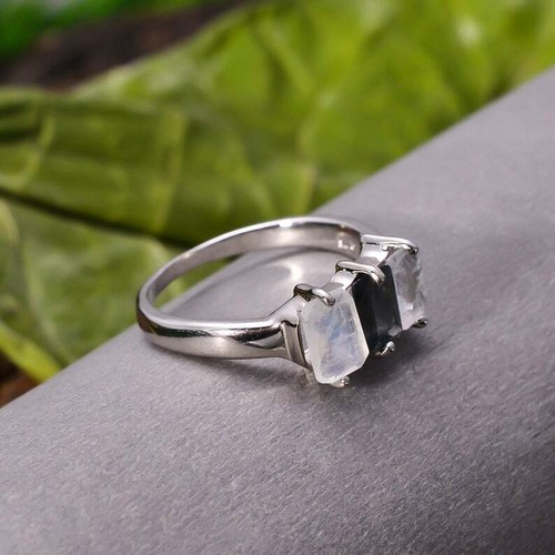 92.5 Sterling Silver Ethnic 2.4 Gram Ring Natural Iolite And Rainbow ...