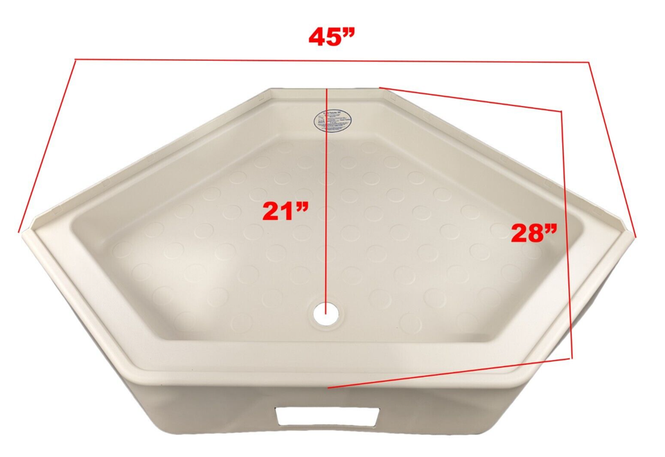 RV Corner Shower Pan Base 32" Parchment Center Drain Camper Wash Bath ...