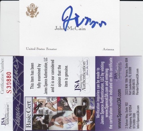 John McCain Signed Official Senate Business Card w/ JSA COA #S30880 POW ...