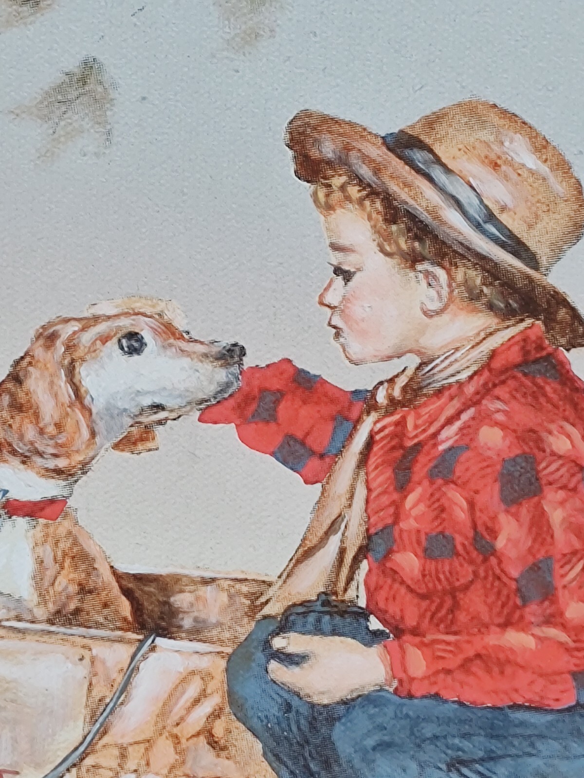 Vintage C. Carson Signed Oil Canvas Boy Puppy For Sale Roller Skates ...