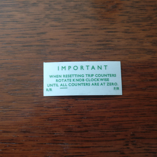 Smiths Jaeger Trip Reset Odometer Speedometer Label Concours Original ...