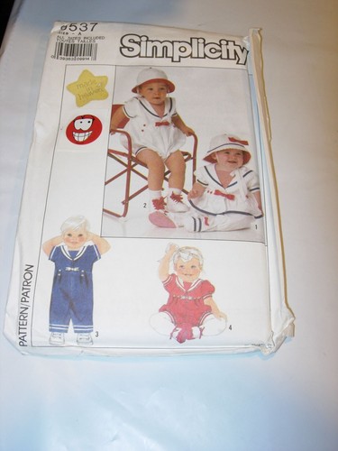 INFANT BABY UNCUT SIMPLICITY 9537 Sewing Pattern SAILOR JUMPER HAT SIZE ...