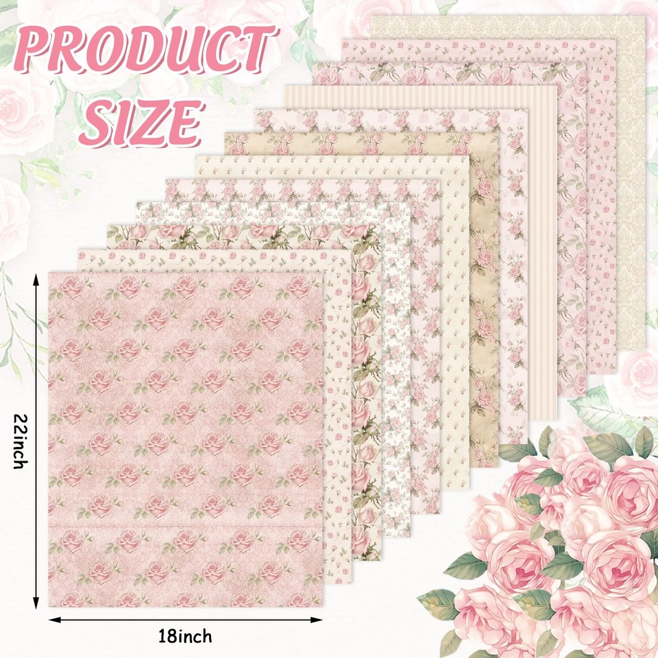 Whaline 12Pcs Spring Cotton Fabric Bundles 18 x 22 Inch Retro Floral ...