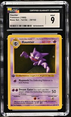 CGC 9 Haunter 1999 Base Set Shadowless 1st Edition 29/102 Pokemon Card ...