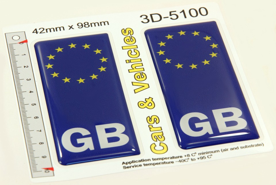 2x GB EU stars European Number Plate 3D Stickers Decals Badges Resin ...