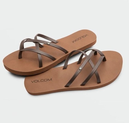 Volcom New School II Sandals Womens Brown Strappy Slide Flats Casual ...