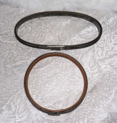 TWO SMALL VINTAGE EMBROIDERY HOOPS CIRCLE & OVAL W/SPRINGS METAL & WOOD ...