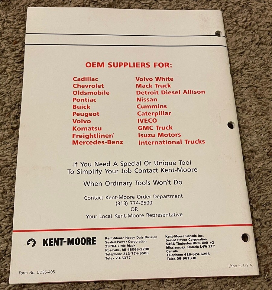 Vintage Kent Moore Special Tools For Engine Rebuilding Catalog, Heavy ...