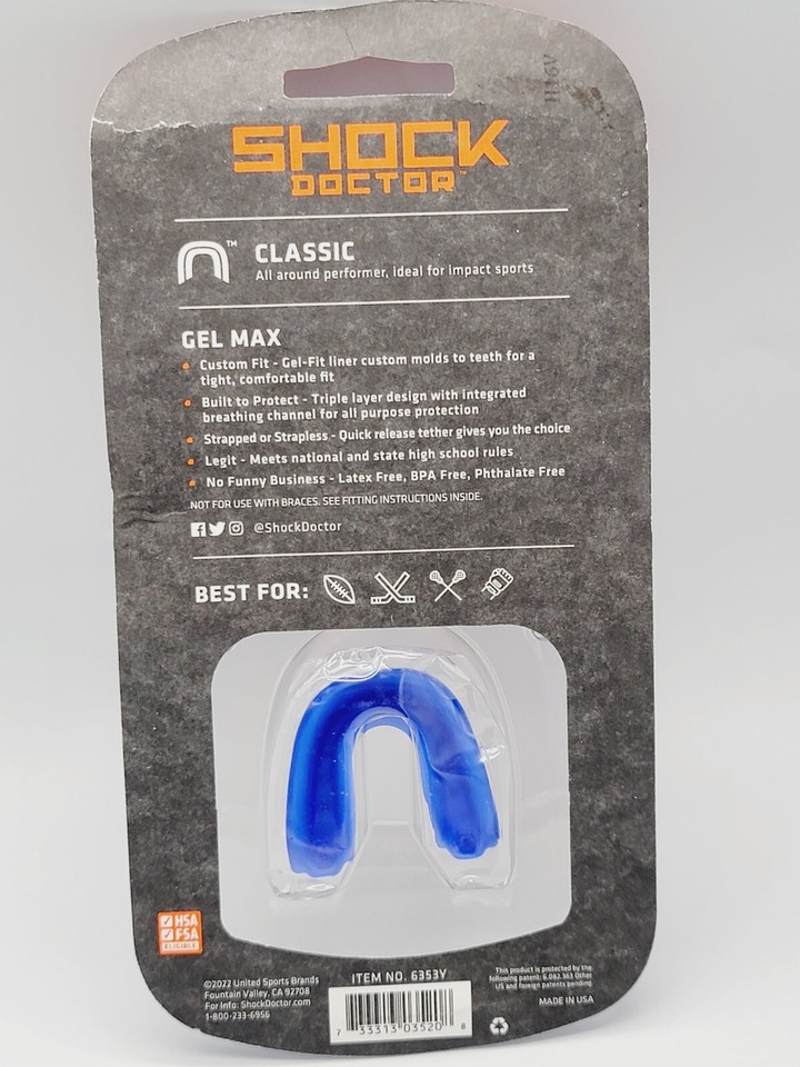 Shock Doctor Mouth Guard Gel Max Flavor Fusion Blue Raspberry Youth 10 ...