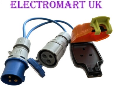 16A PLUG TO 16A SOCKET & 13A WATERPROOF SOCKET 2 WAY SPLITTER MAINS ...
