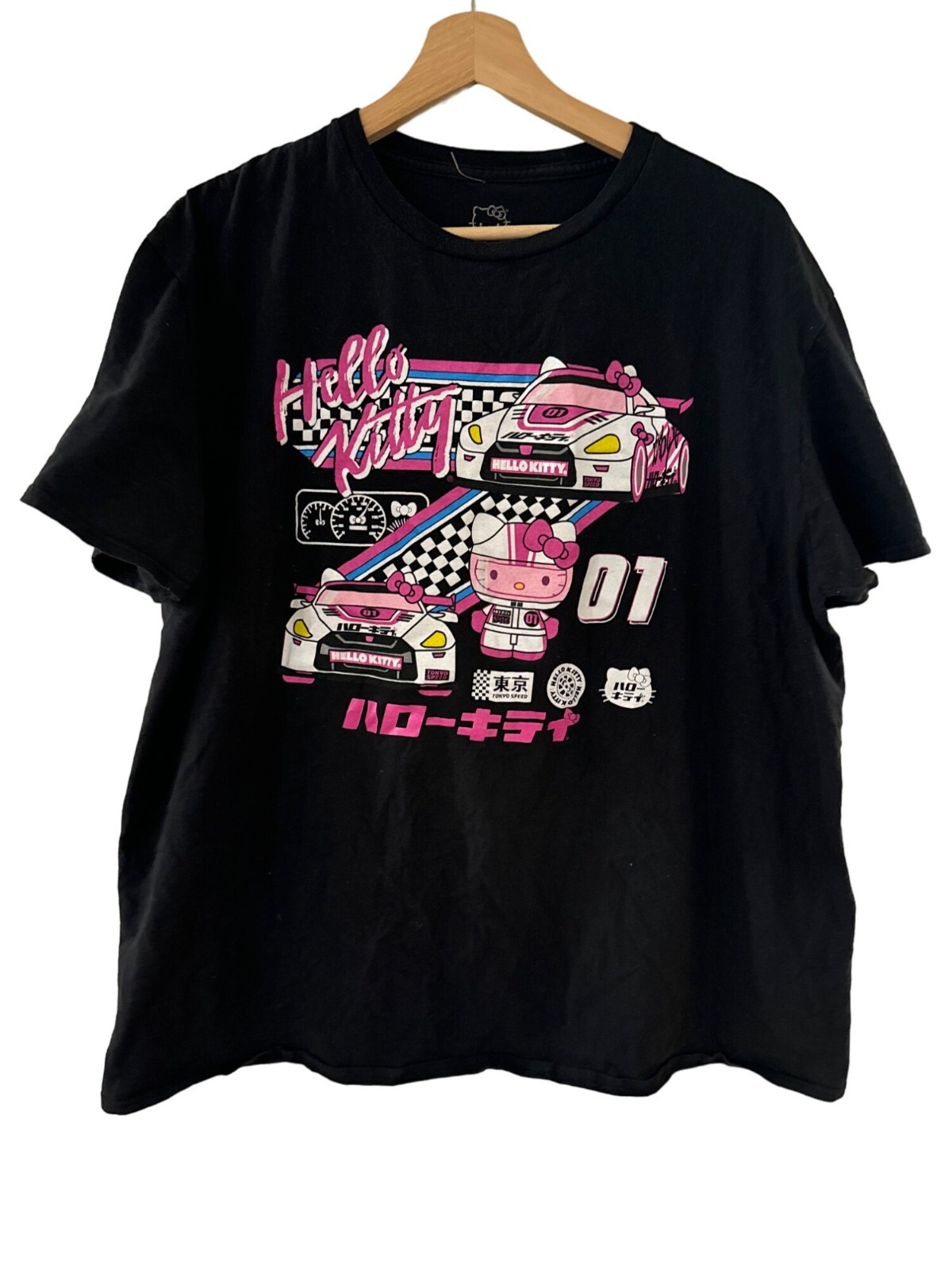 Hello Kitty Sanrio Racing Graphic Tee Black XL Cotton - Gem