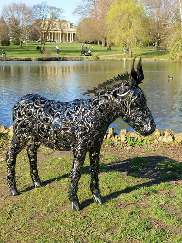 METAL DONKEY GARDEN ORNAMENT STATUE SCULPTURE LARGE SILVER NEW UNIQUE ...