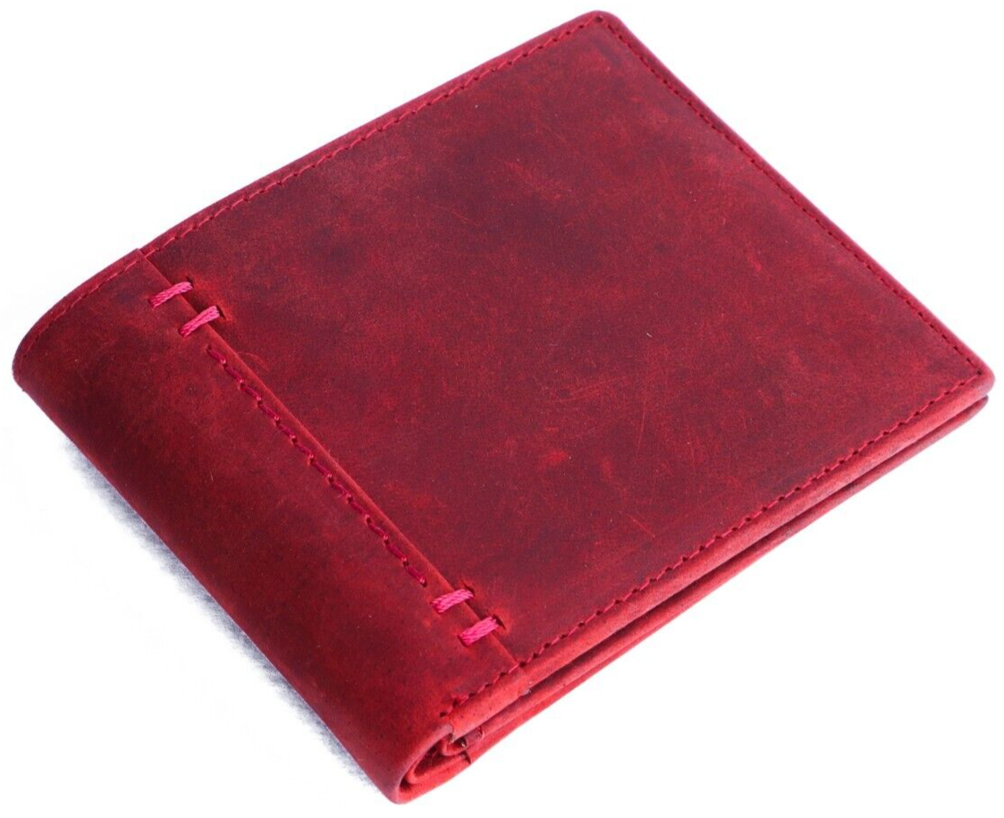 Men's Red Wallet Genuine Leather Bifold With RFID Blocking Men's Slim ...