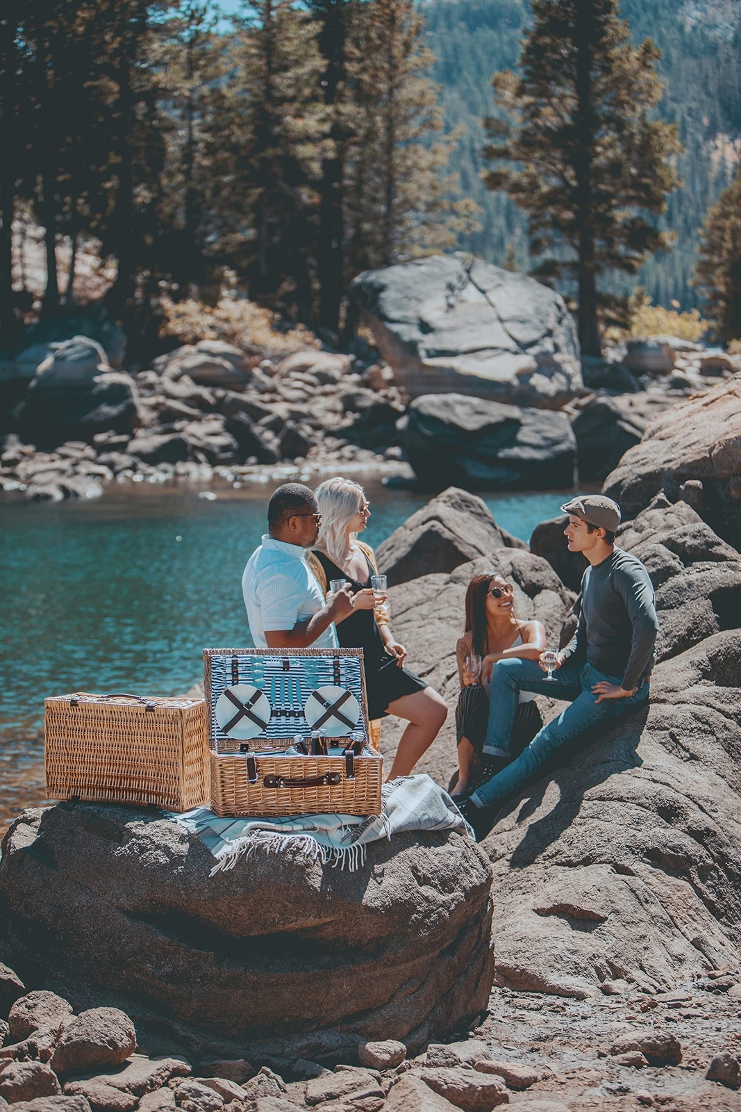 PICNIC TIME Belmont Picnic Basket for 4 - Wicker Picnic Baskets - 4 ...