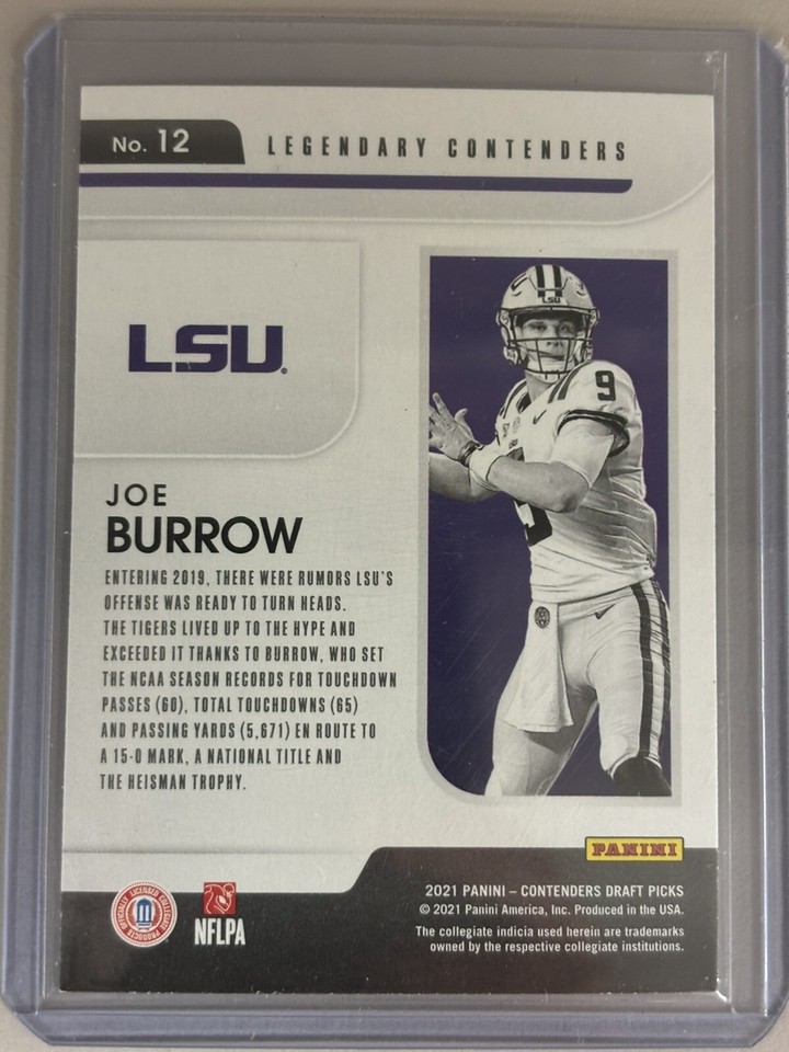 2021 Contenders Draft Picks Legendary Contenders Red #12 Joe Burrow ...