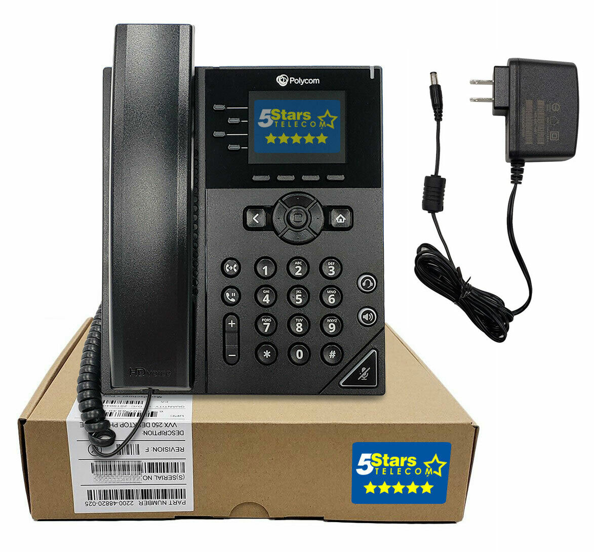 Polycom VVX 250 IP Phone w/Power Supply (2200-48820-025) Brand New 1 Yr ...