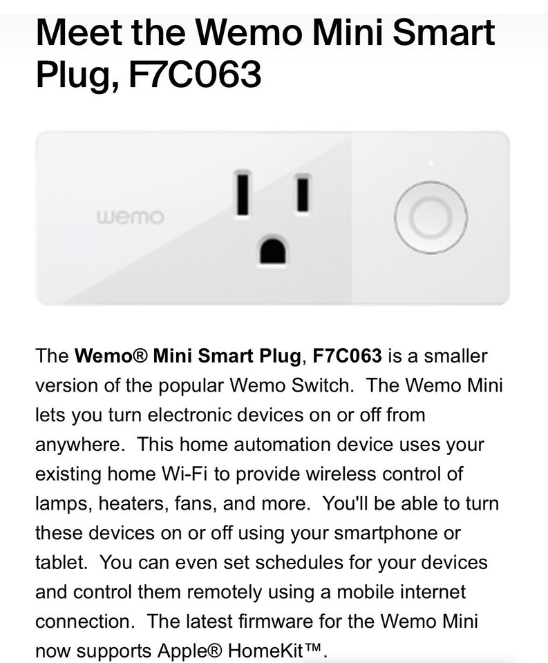 WeMo WiFi Enabled Mini Smart Plug - White (F7C063) FACTORY RESET | eBay