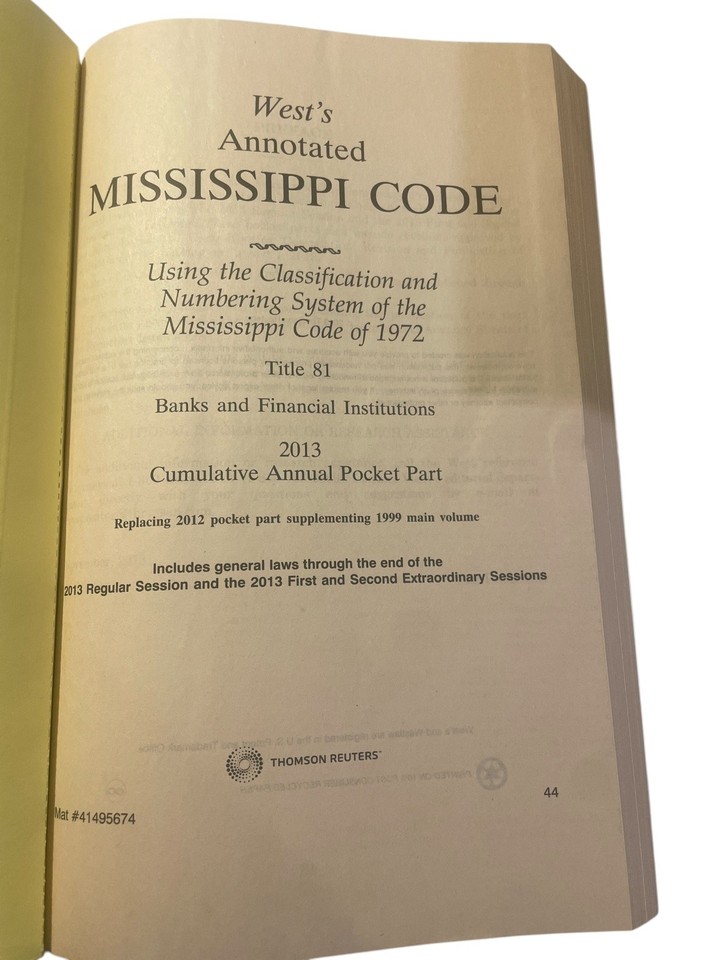 West's Annotated Mississippi Code 2013 Banks Financial Institutions ...