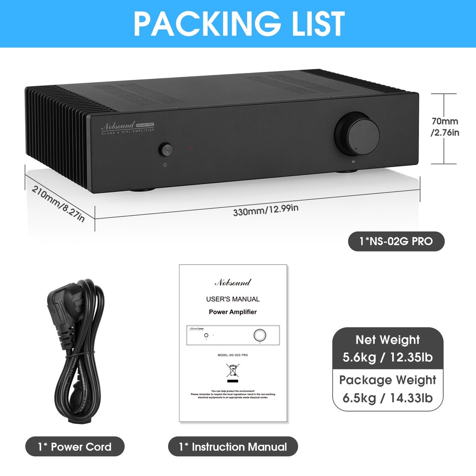 Nobsound Single-Ended Class A Amplifier HIFI Stereo Desktop Amp w/ 2 ...